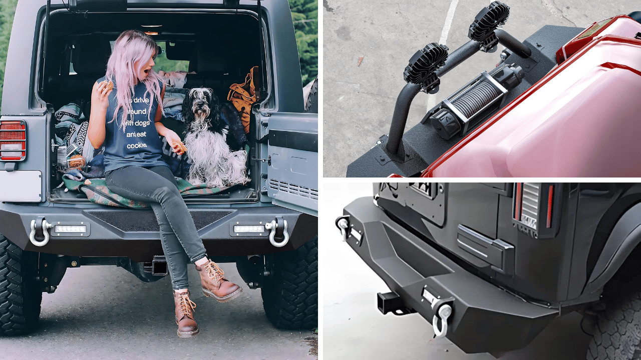 LEDKINGDOMUS Jeep Front & Rear Bumper with Tire Carrier